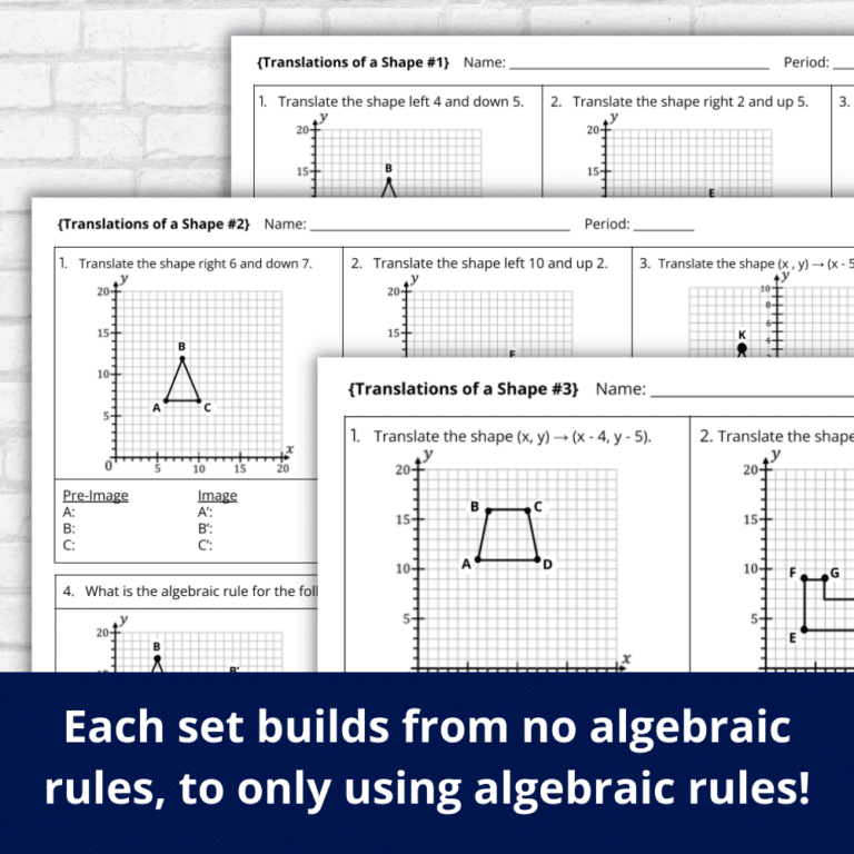 No Prep Geometry Translations Worksheets Scaffolded Practice for 8th ...