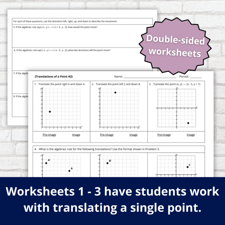 No Prep Geometry Translations Worksheets Scaffolded Practice for 8th ...