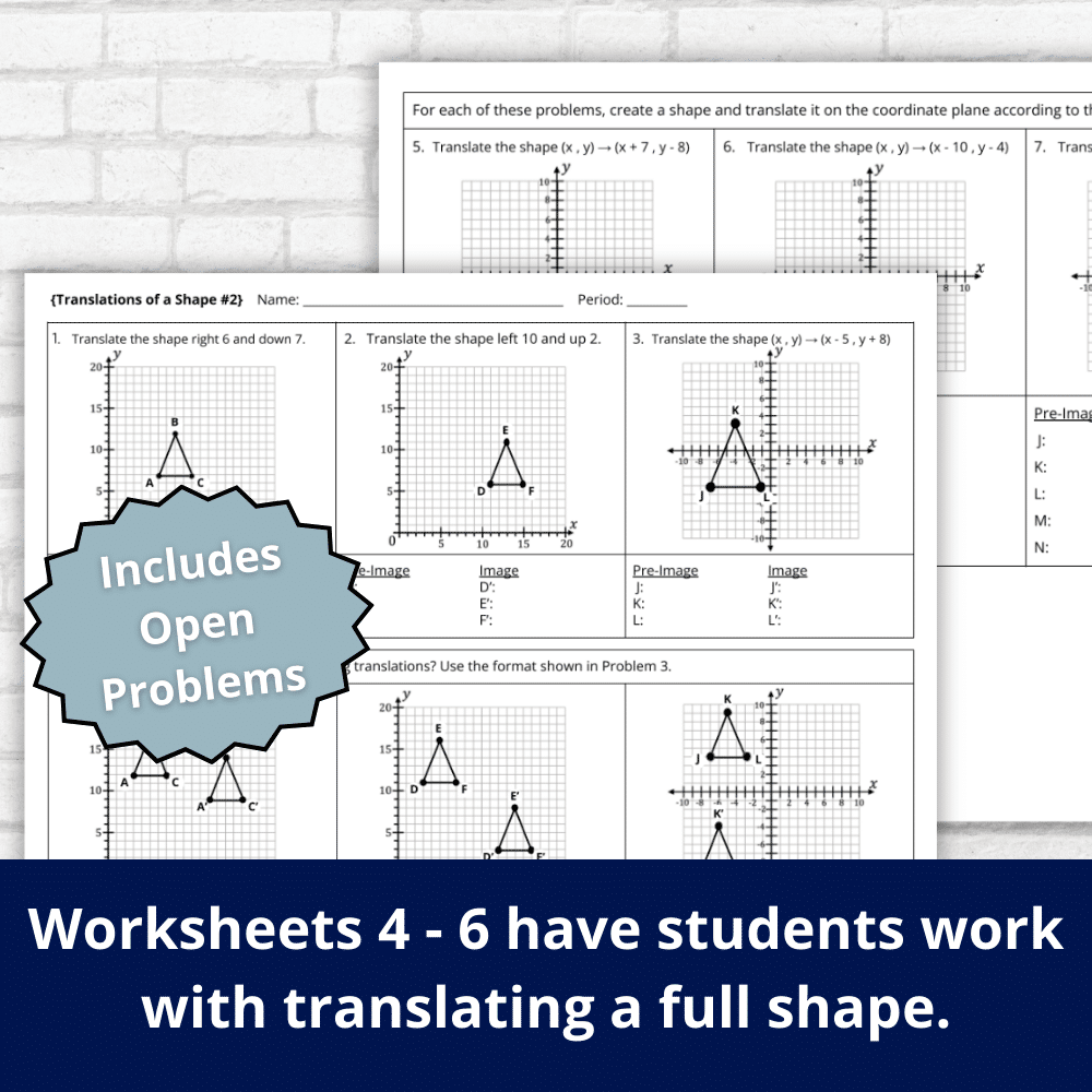 No Prep Geometry Translations Worksheets Scaffolded Practice for 8th ...