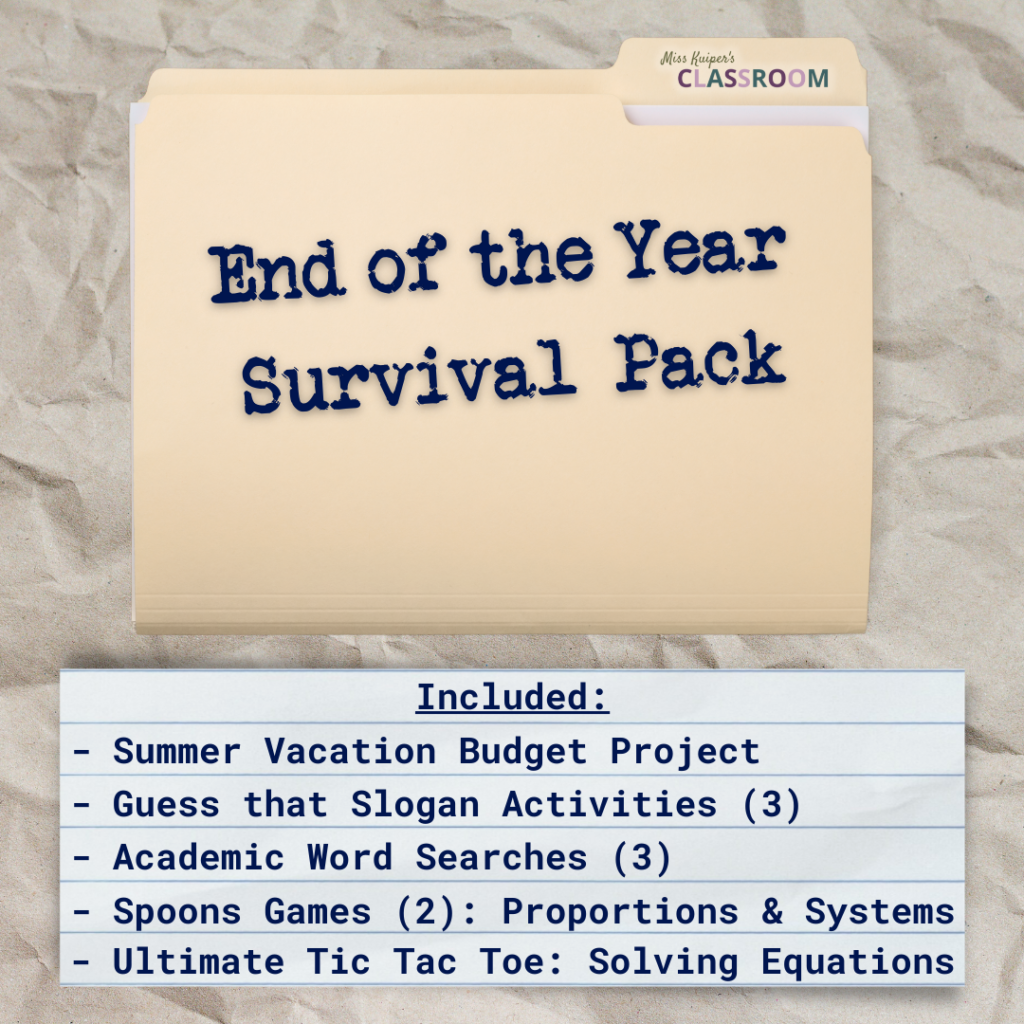 End of the Year Middle School Survival Pack – Miss Kuiper's Classroom