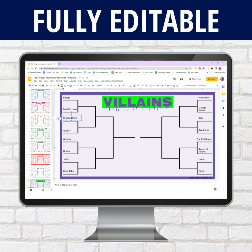 Year Long Editable Bell Ringer Attendance Bracket Templates for All ...